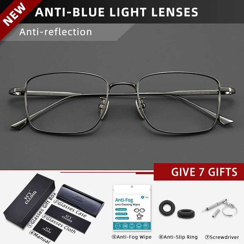 CLLOIO очки из титана в стиле ретро C5-Gun, 1.67, Единая версия, Анти-синий луч