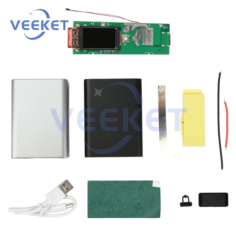 Power Bank DIY Kit 22.5 Вт с TFT дисплеем, Черный