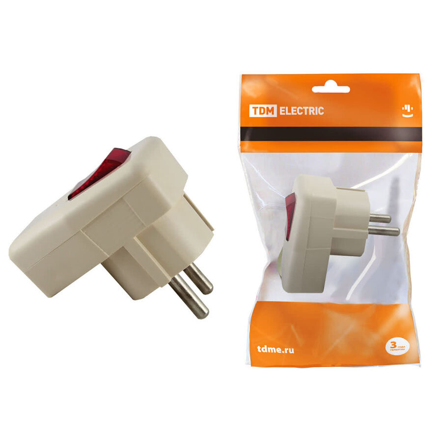 Набор Вилка угловая с/з с выключателем, бежевая, 16А 250В, TDM {SQ1806-0009} (2 шт)