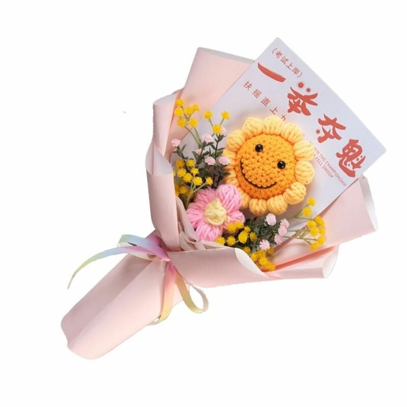 Вязаный букет из шерсти Подсолнуха-Средняя пудра Ouya