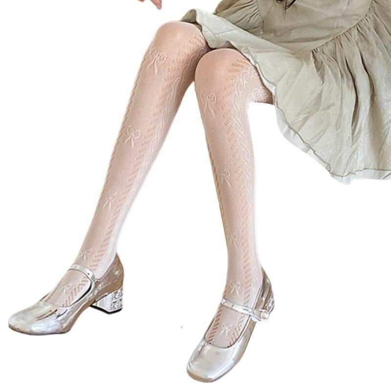 Кружевные Колготки С Бантом в стиле Лолиты-Белый