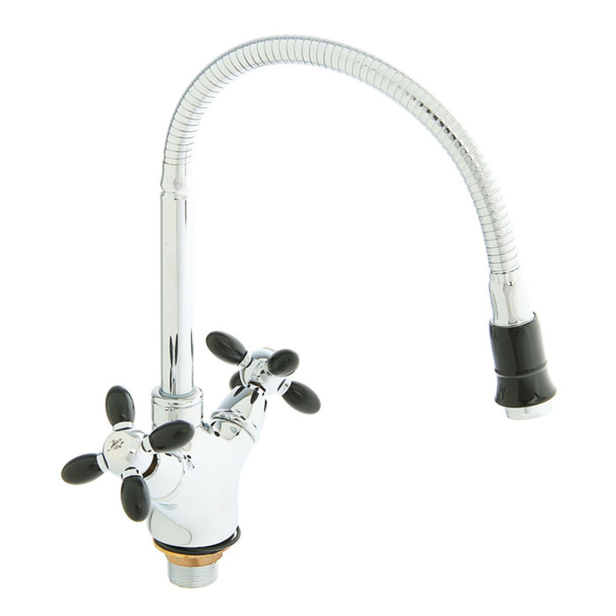 Смеситель для кухни Accoona A4882F, двухвентильный, с гибким изливом, черный/хром 1975194