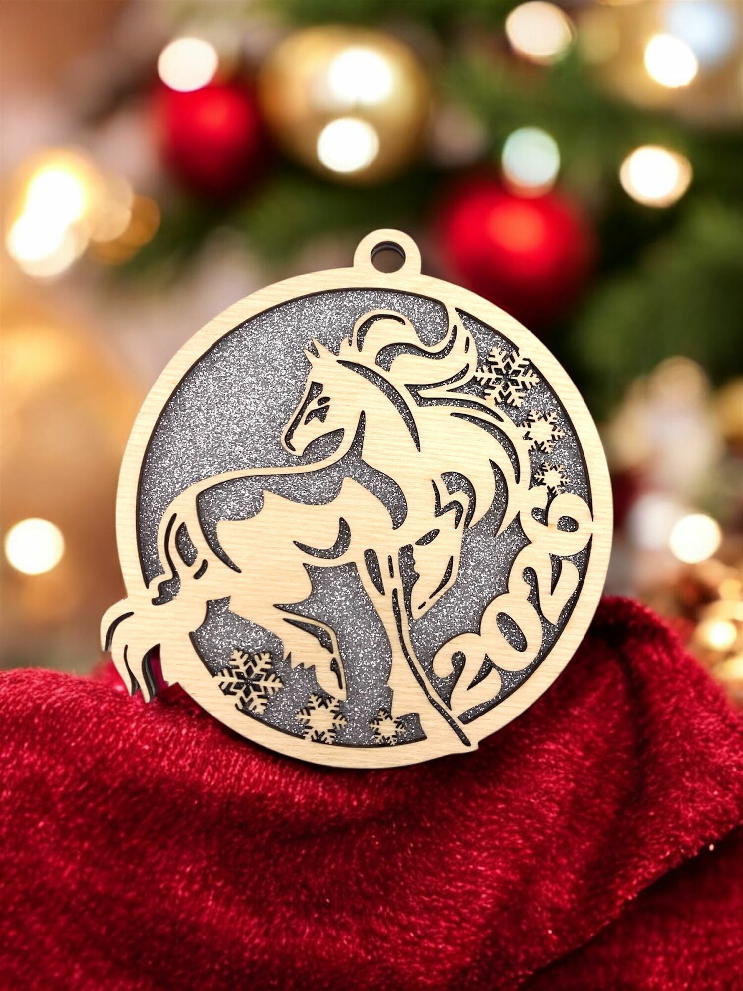 Елочная игрушка "Лошадка", ручная работа, дерево, серебристая, 13 см