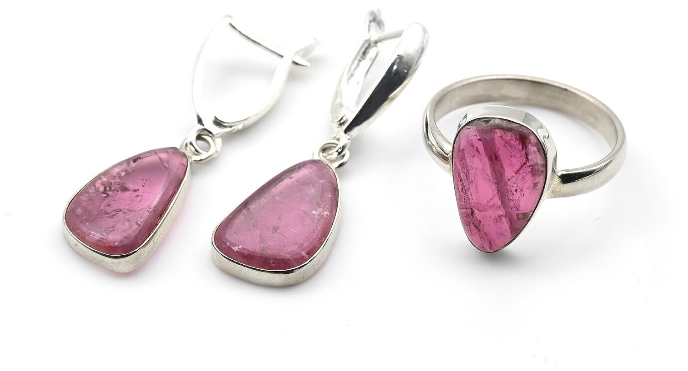 Комплект бижутерии: кольцо, серьги, турмалин