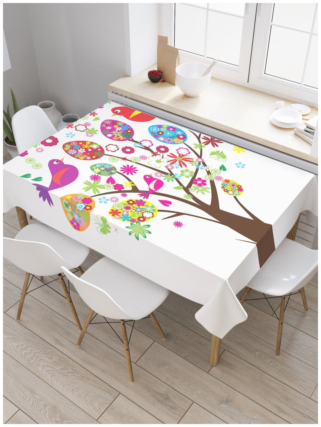 Прямоугольная тканевая скатерть на стол с рисунком "Пасхальное дерево" 145 на 180 см, JoyArty