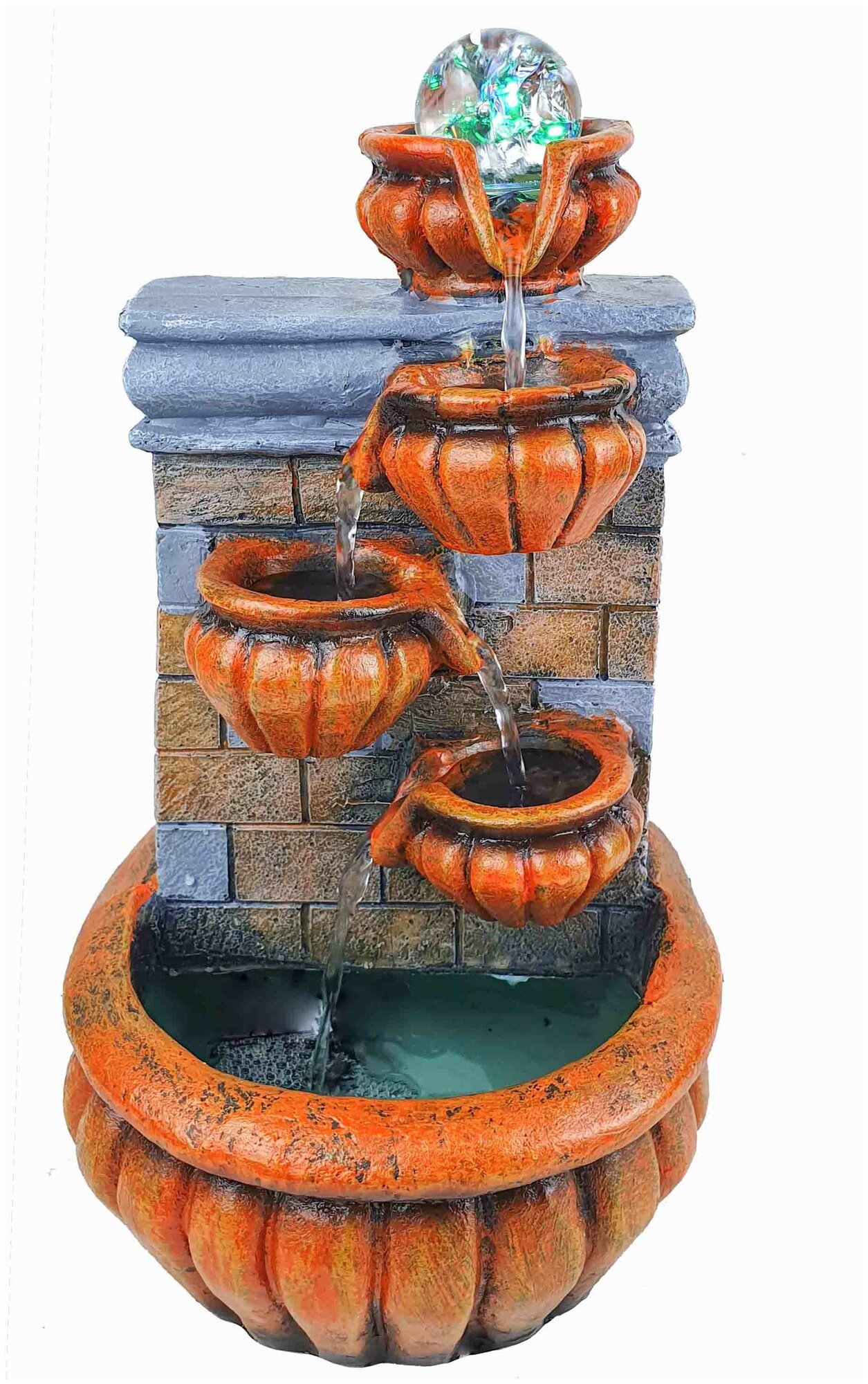 Фонтан Тоскана, высота 35 см, подсветка (35х20х16 см), подсветка, шар