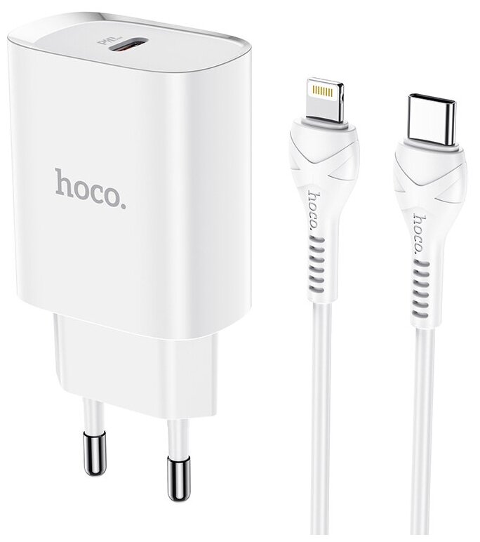 Сетевое зарядное устройство Hoco N14 PD 20 Вт Быстрая зарядка Type-C кабель в комплекте, белое