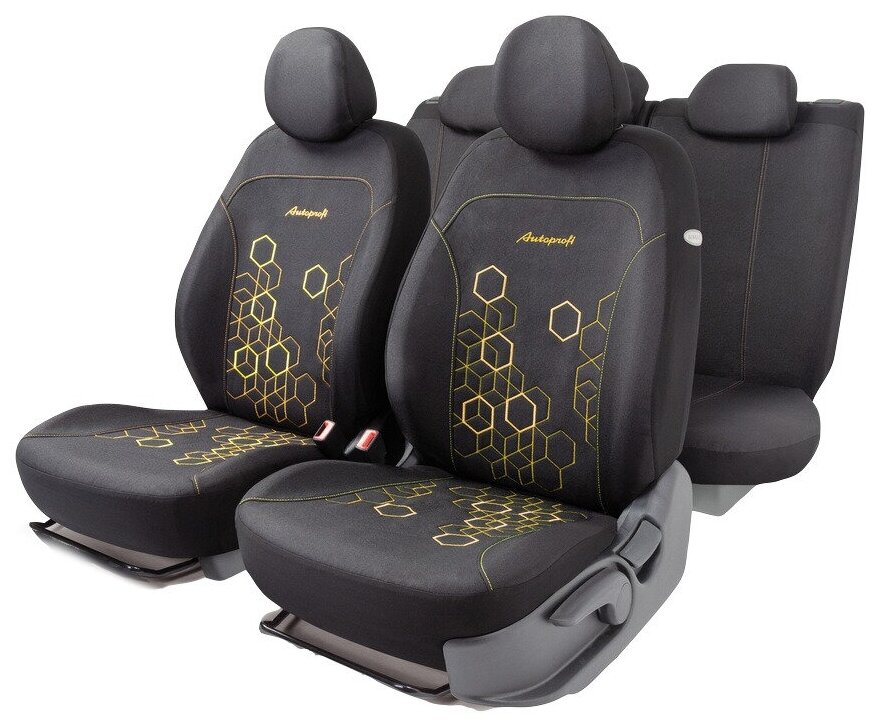 Авточехлы универсальные AUTOPROFI HOL-1102 BK/YE HOLOGRAM, жаккард, 2 мм поролон, 3D крой, 11 пред, чёрный/жёлтый