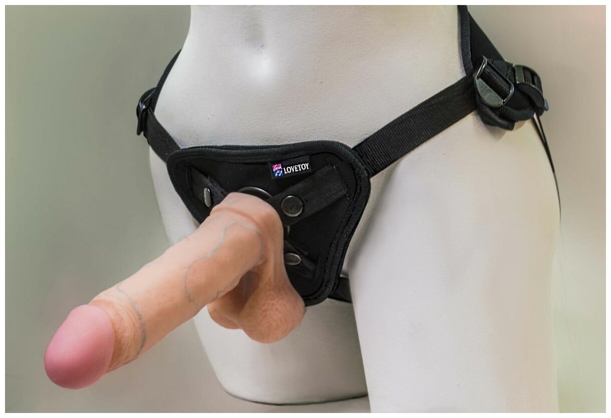 Комплект из трусиков Harness и двух насадок - 20 и 18 см, LOVETOY (А-Полимер), неоскин, черный с бежевым