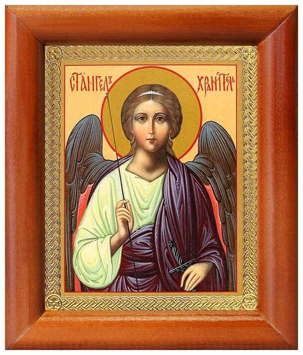 Ангел Хранитель (лик № 005), икона в деревянной рамке 8*9,5 см
