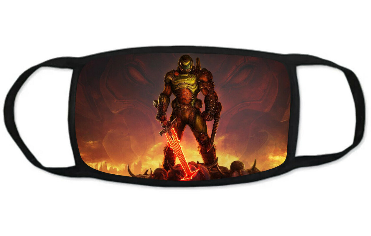 Стильная многоразовая маска GOODbrelok, размер 12,5*20, Мужская, Принт "Дум Doom" - 1
