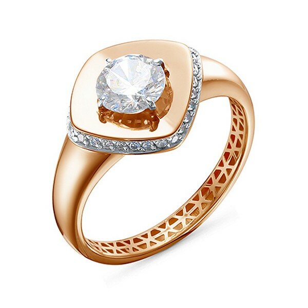 Кольцо широкое, тонкое JEWELIN, красное золото, 585 проба, фианит