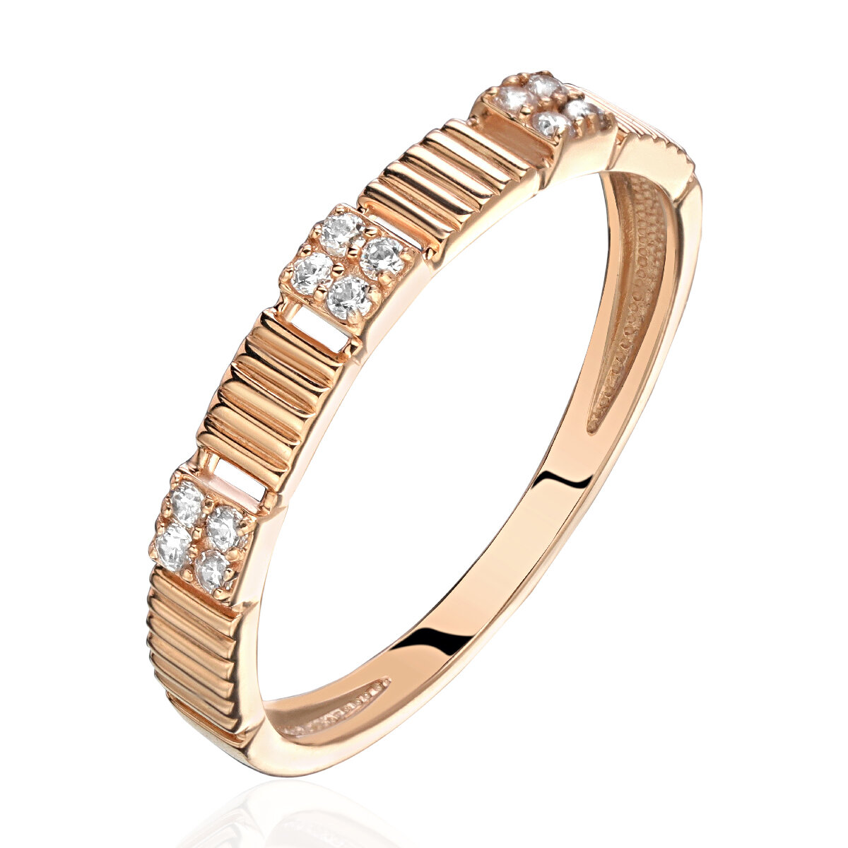 Кольцо, красное золото, 585 проба, родирование, фианит