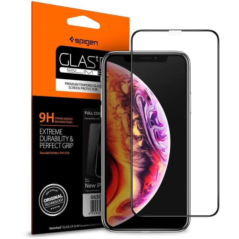 Защитное стекло Spigen на iPhone 11 Pro/XS (063GL25234) GLAS.tR Slim Full Cover 1 шт / Спиген стекло для Айфон 11 Про, прочное, олеофобное покрытие, черное