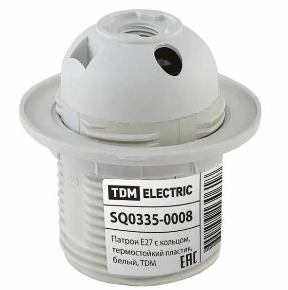 Патрон TDM для лампы Е27 с кольцом (термостойкий пластик), белый