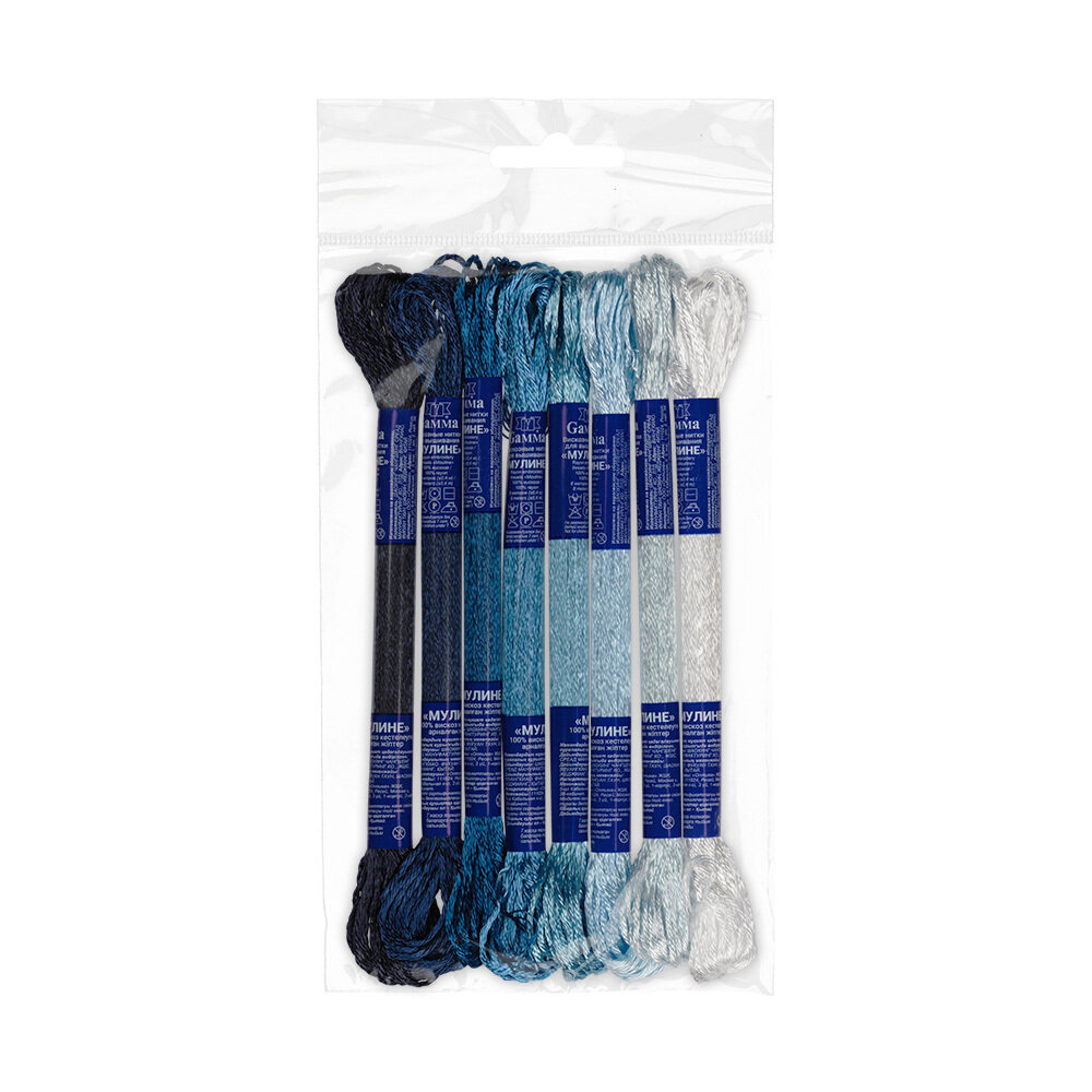 Набор ниток мулине "Gamma" VM-08 100% вискоза 8 шт 8 м №02 Лазурные цветы
