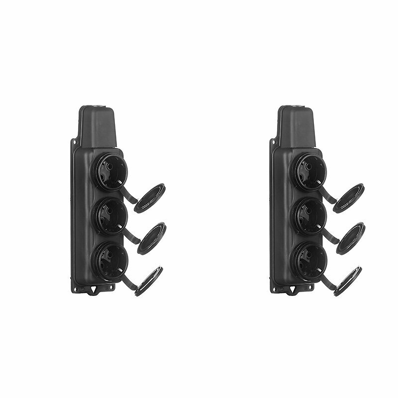 Розетка штепсельная тройная с заземлением IP44 настенная черная (2 шт.)