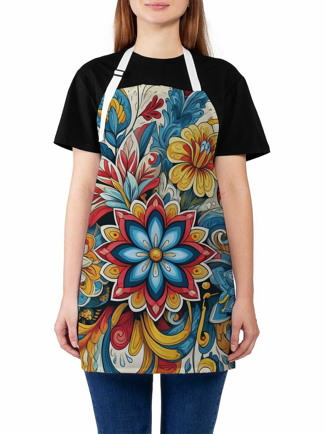 Фартук кухонный тканевый "Роспись хохлома" 65х65х28 см, JoyArty