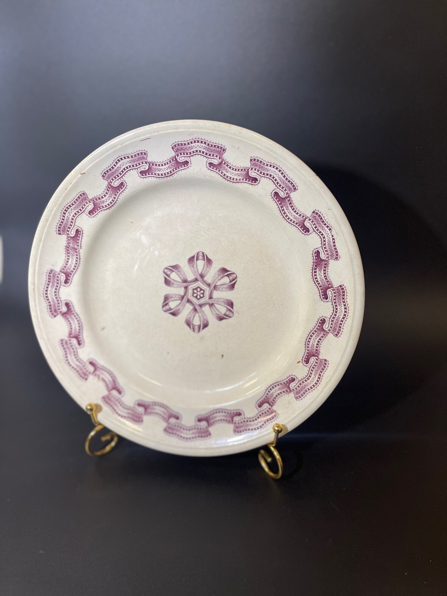 Тарелка XIX век Англия фаянс 26,5 см с росписью, клеймо лев и единорог, британская марка ромб, 1961 год , Редкость! Царское время - XIX века