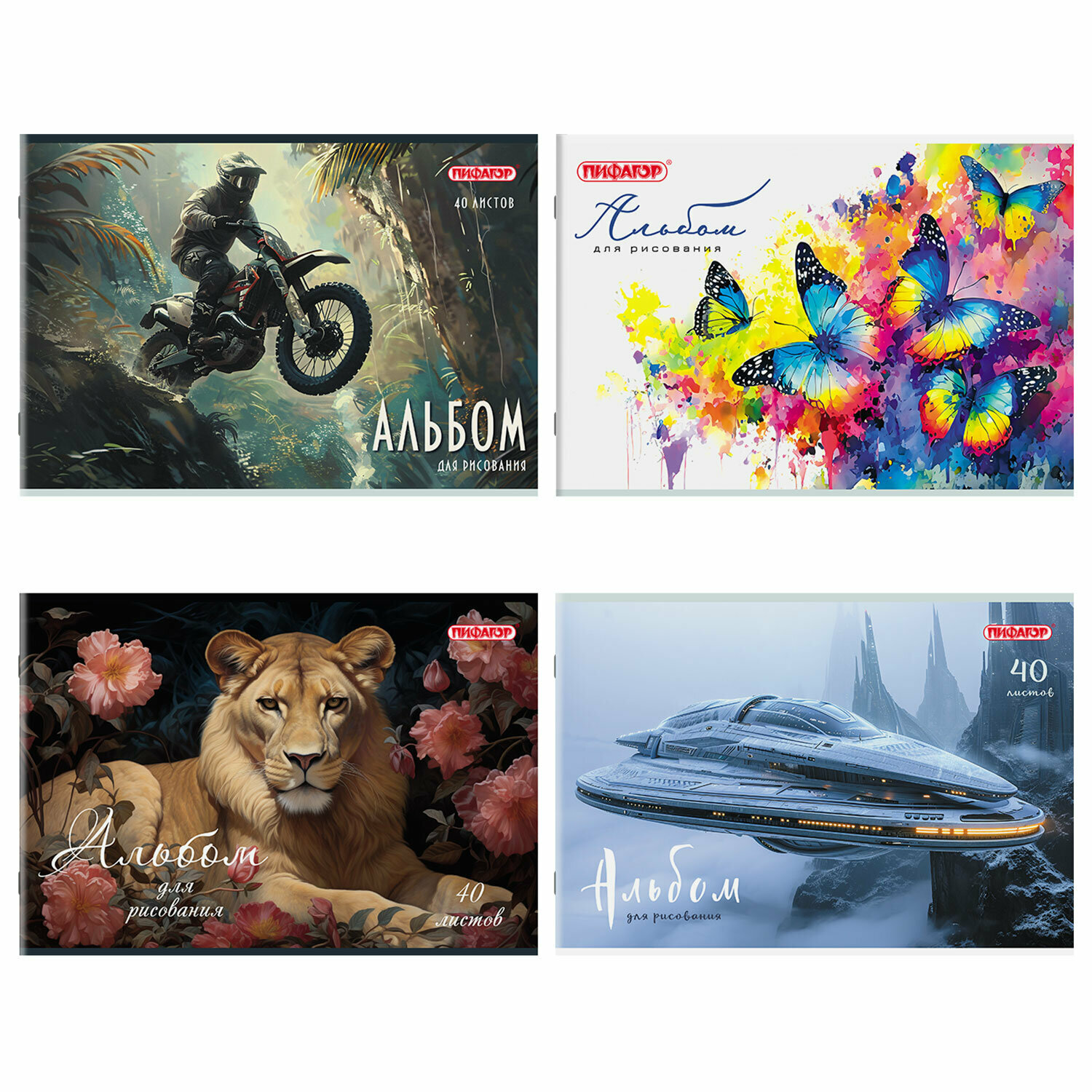 Альбом для рисования А4, 40 листов, скоба, обложка офсет, пифагор, 203х288 мм, "МИКС-1", 107113 (цена только за 1 шт.)