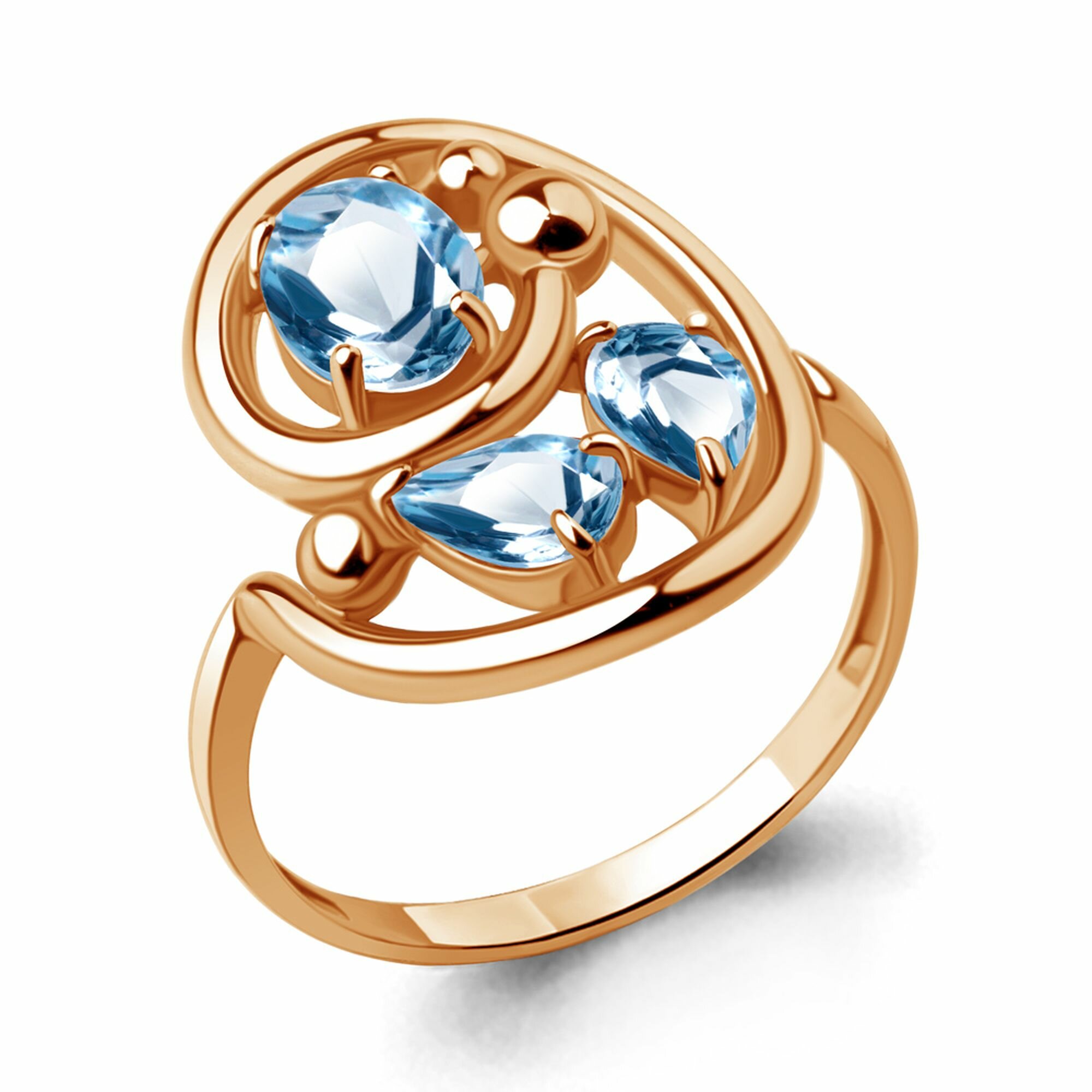 Кольцо, серебро, 925 проба, золочение, топаз