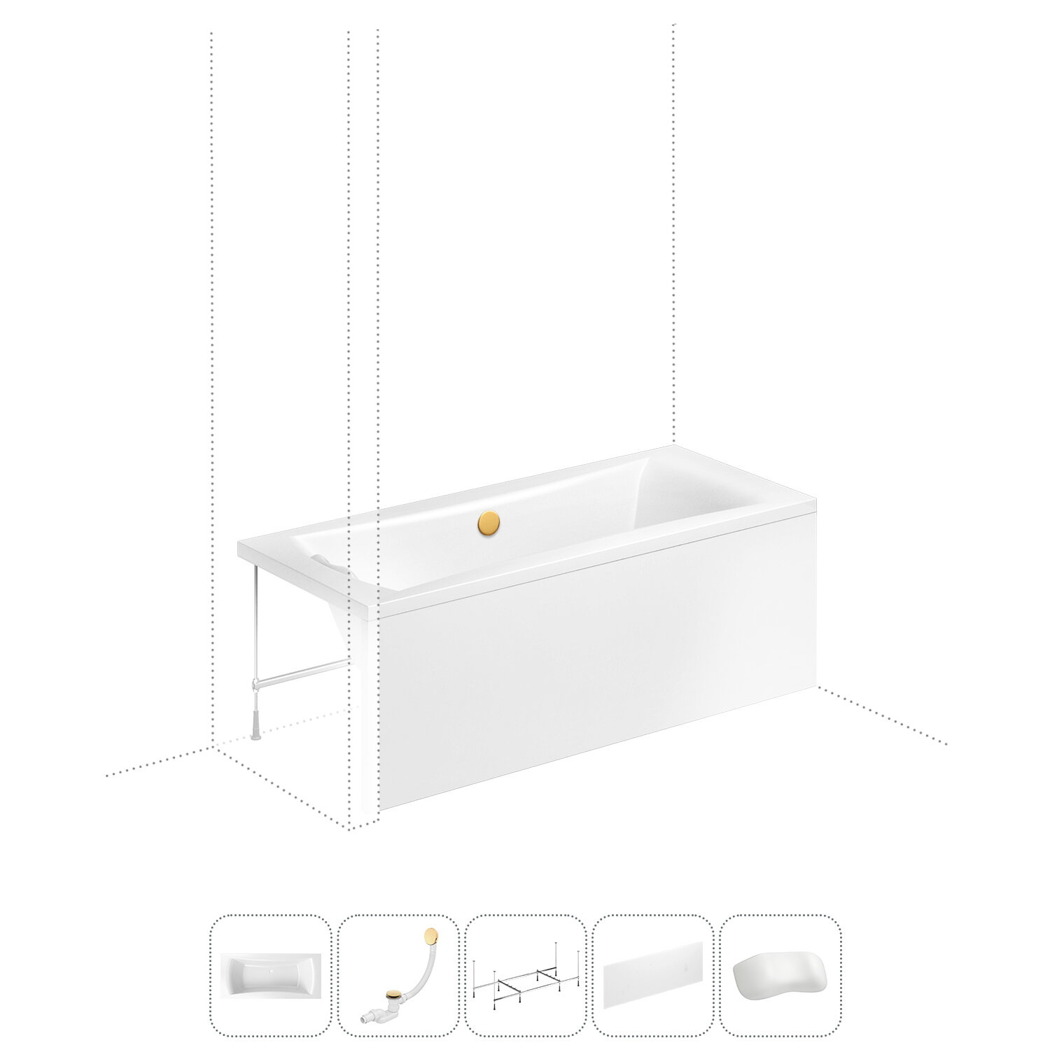 Акриловая ванна 200x90 с каркасом и экраном Lavinia Boho Evan 202011759 в наборе 5 в 1: прямоугольная ванна 200 x 90 см, слив-перелив, каркас, экран, подголовник