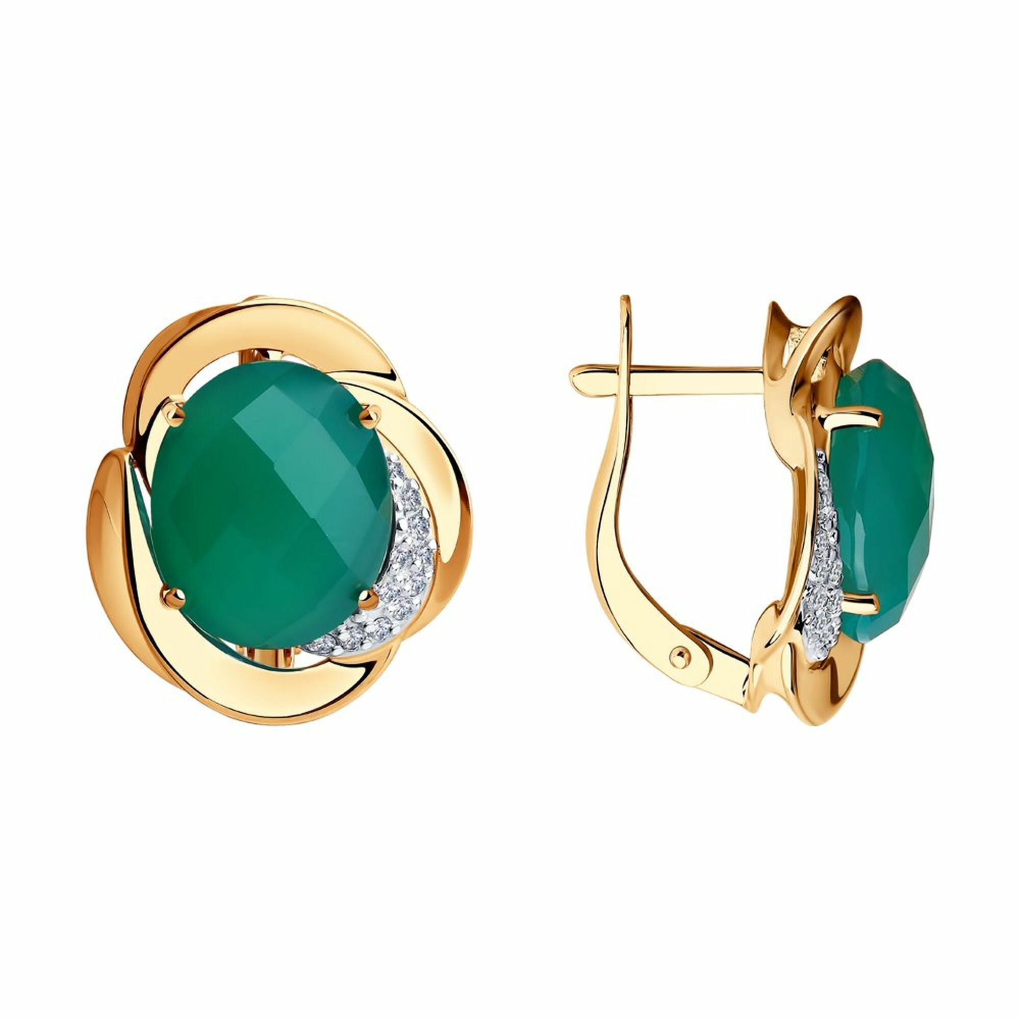 Серьги, красное золото, 585 проба, фианит, агат