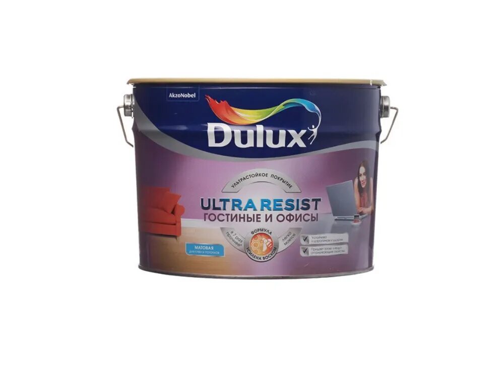 Краска моющаяся Dulux Ultra Resist гостиные и офисы база BW белая 10 л