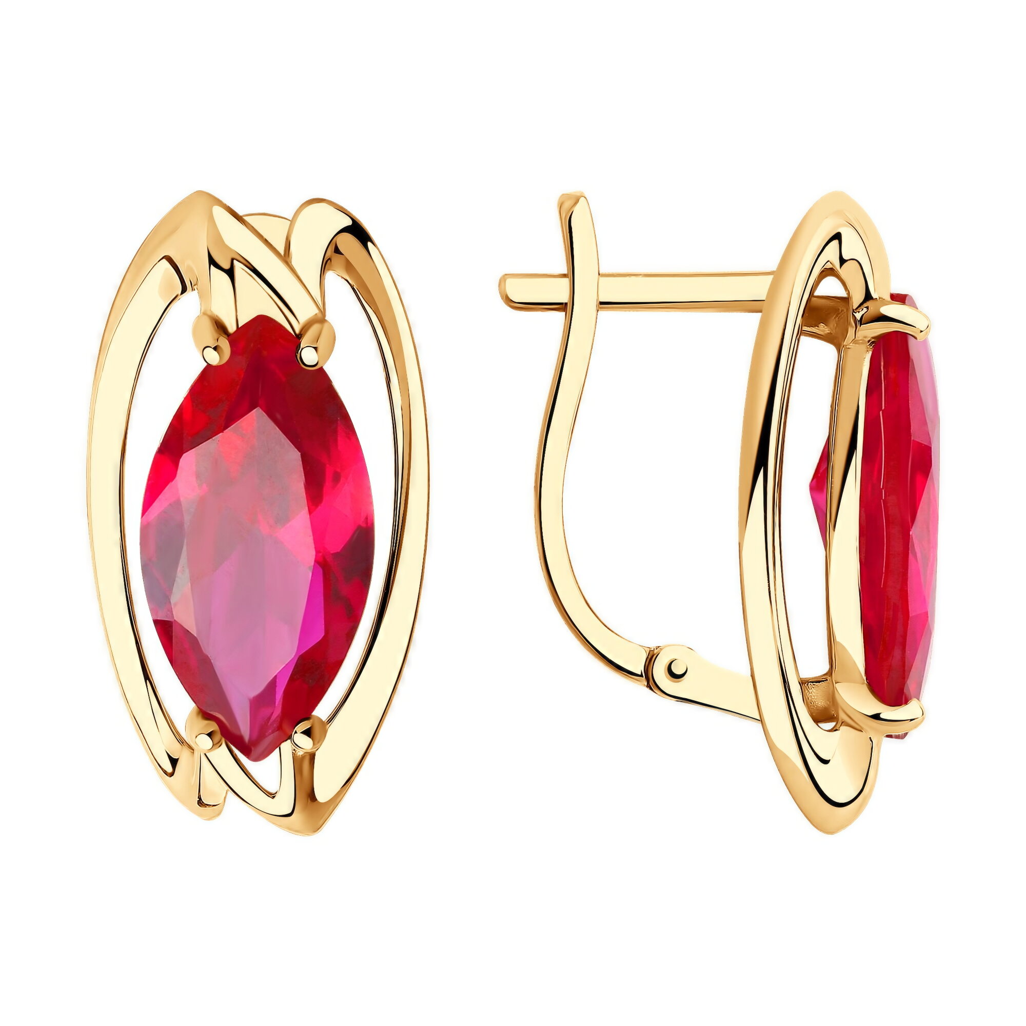 Серьги, красное золото, 585 проба, корунд