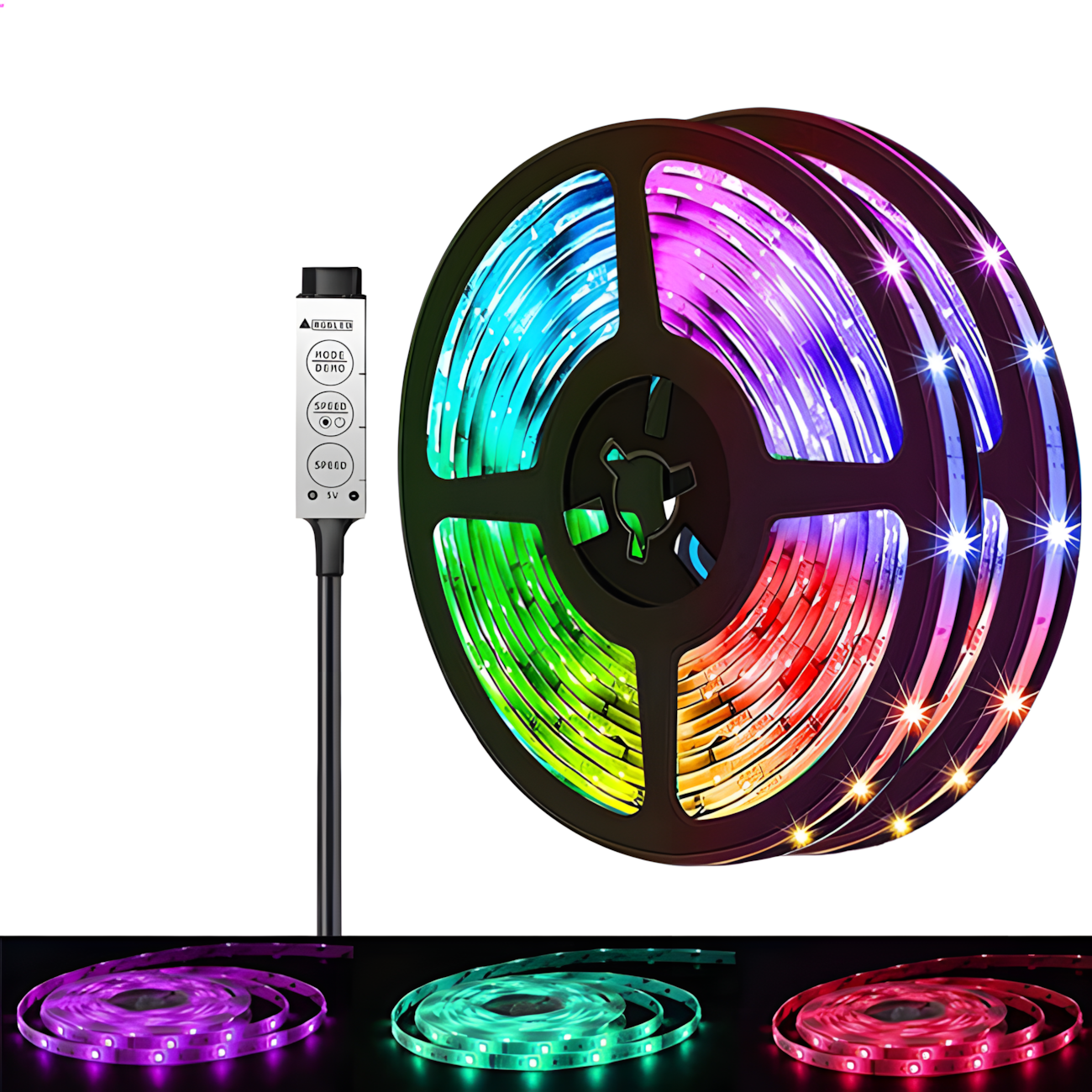 Светодиодная лента 5050RGB, 3 м, с управления на проводе на 3 кнопки, 12 светодиодов на метр