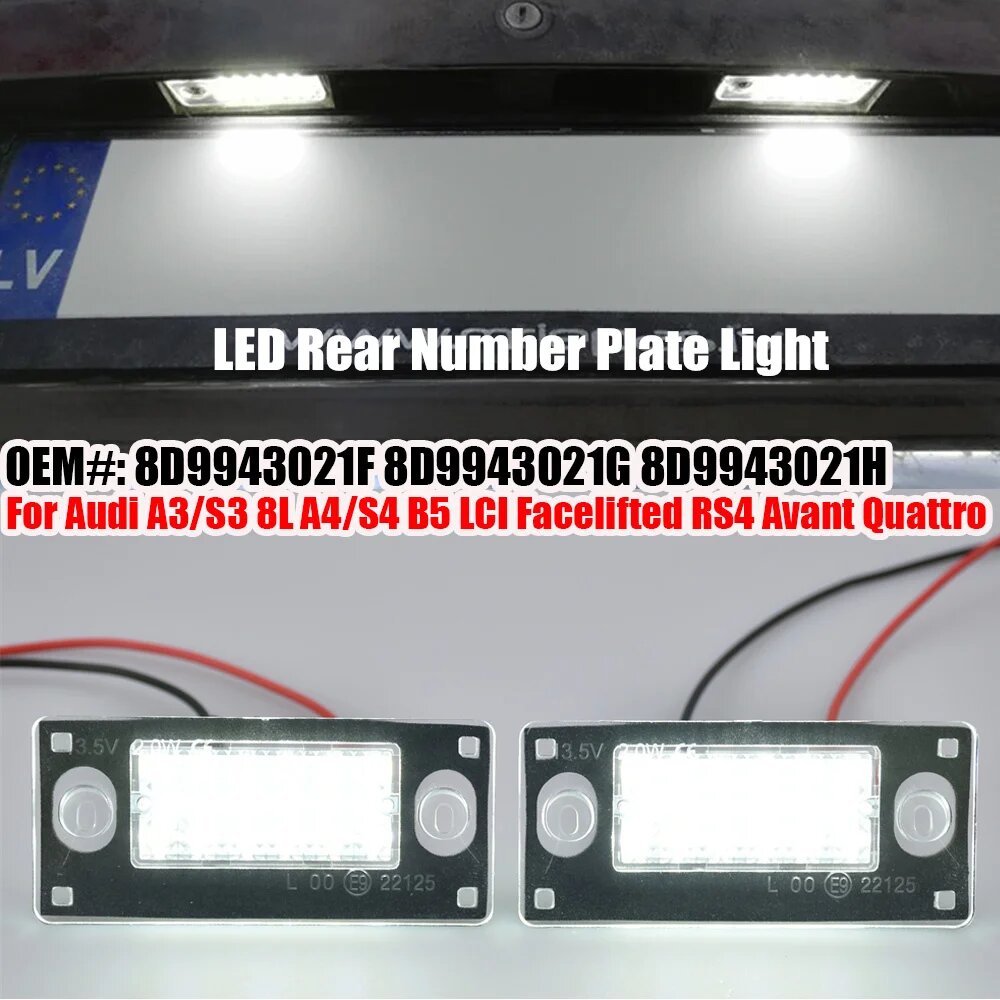 2 шт. автомобильные светодиодные лампы освещения номерного знака для Audi A3/S3 8L A4/S4 B5 LCI Facelifted RS4 Avant Quattro OEM # : 8D9943021F
