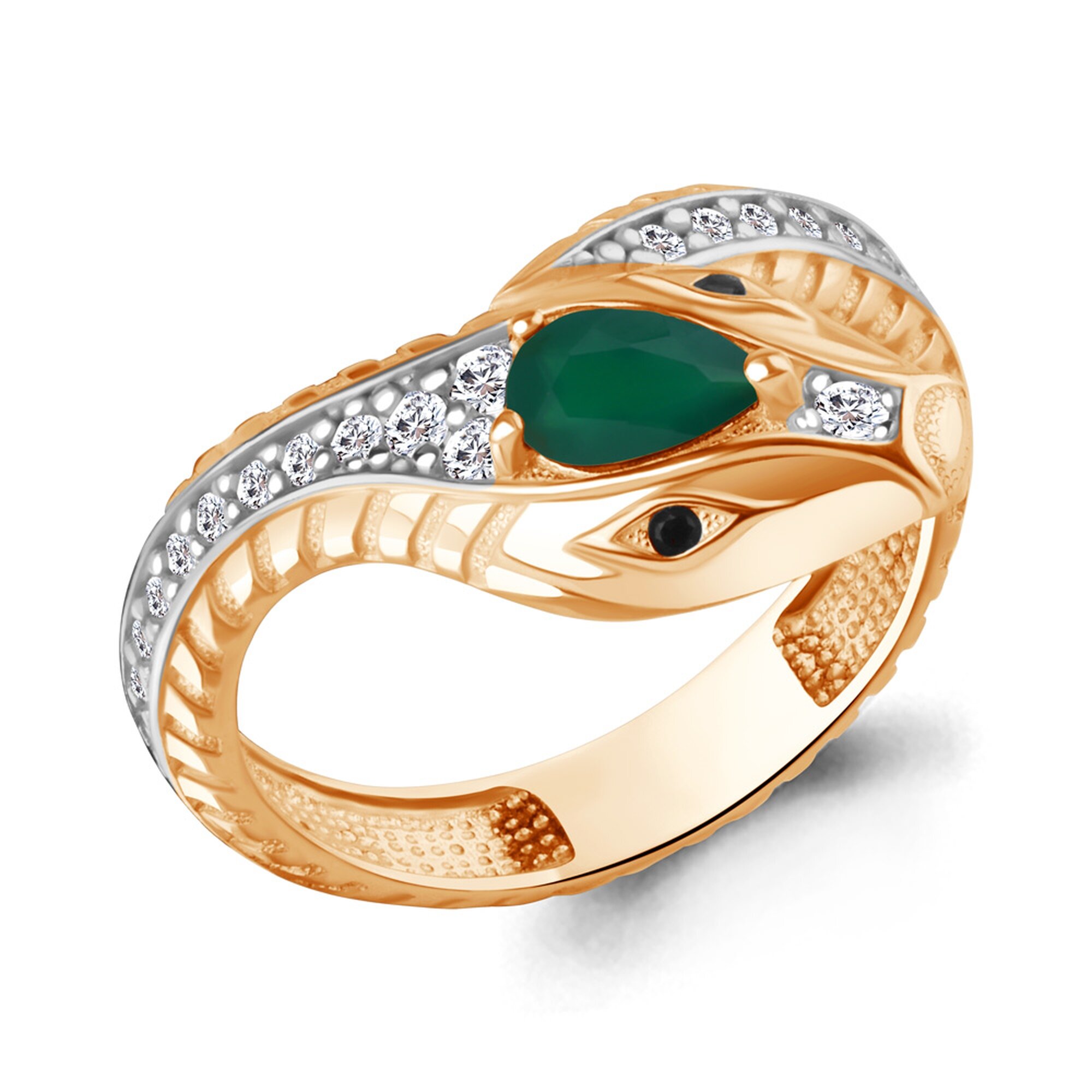 Кольцо, серебро, 925 проба, золочение, кристалл, фианит, агат