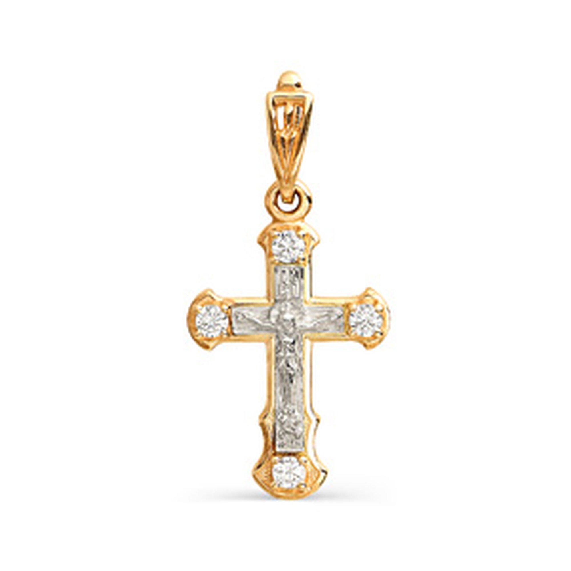 Крестик, красное золото, 585 проба, фианит