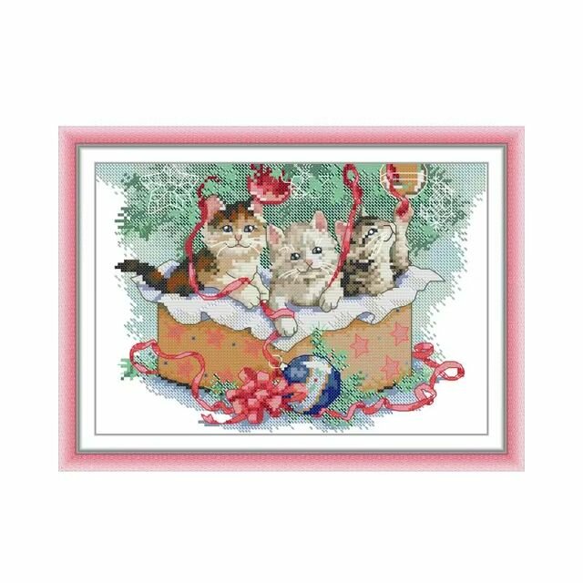 Набор для вышивания крестом "Игривые Новогодние котята", 30х21 см, DA927 Joy Sunday