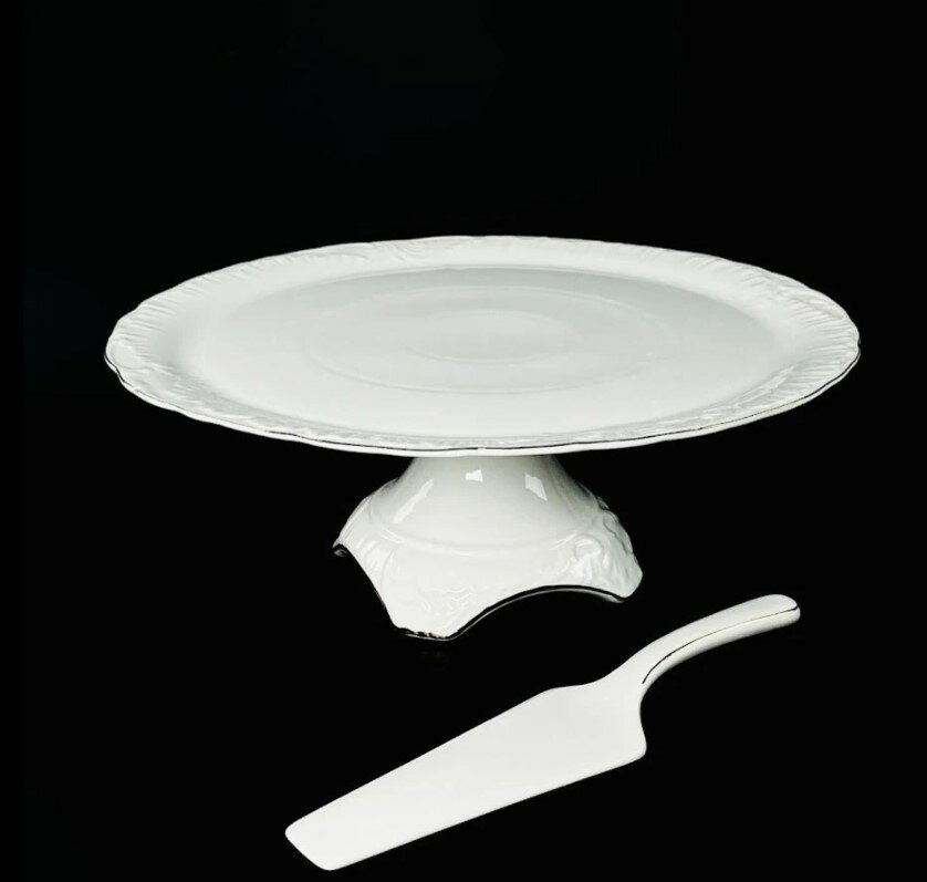 Тортовница 33см на ножке с лопаткой аврора золото Фарфор 305-077 118-305-077