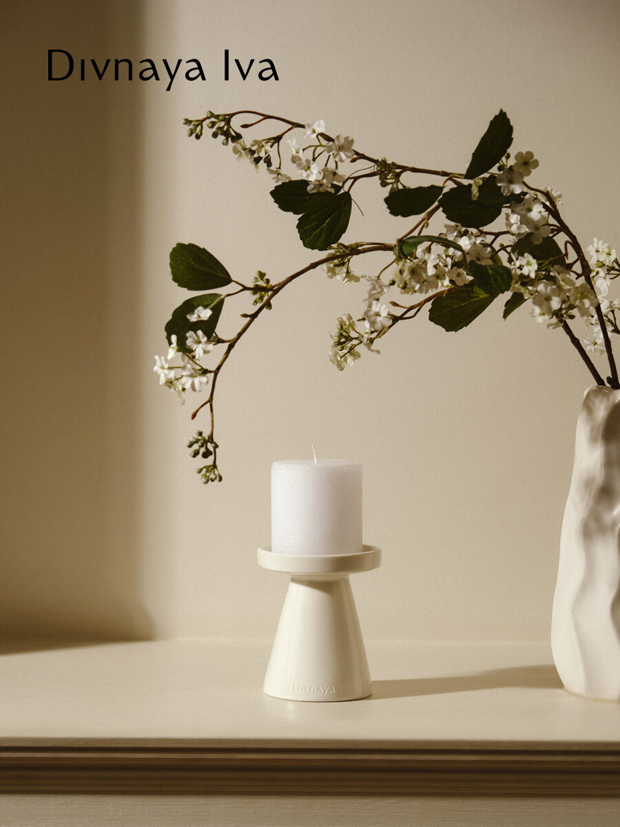 Подсвечник керамический белый маленький, 12 см высота, Divnaya Iva