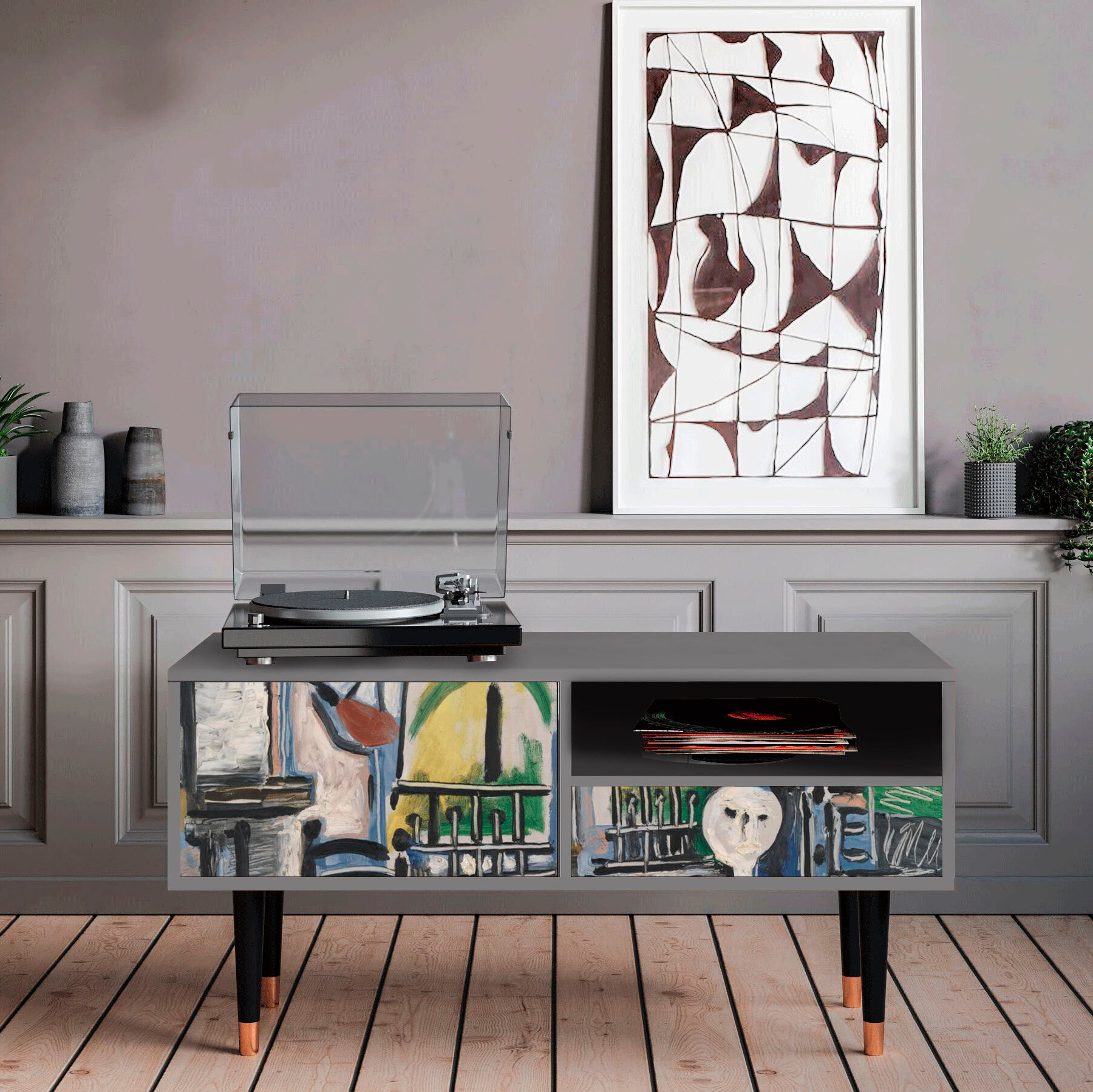 ТВ-Тумба - STORYZ - T3 The Studio by Pablo Picasso , Размер - 115 x 59 x 48 см, Цвет корпуса - , Серый