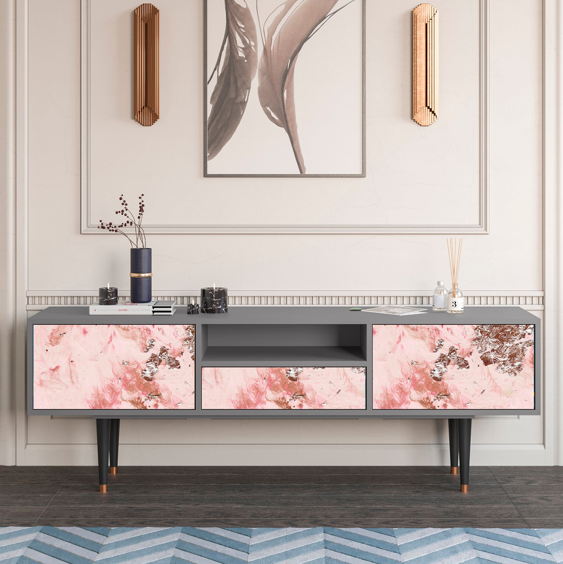 ТВ-Тумба - STORYZ - T6 Cotton Candy, Размер - 170 x 69 x 41 см, Цвет корпуса - , Серый