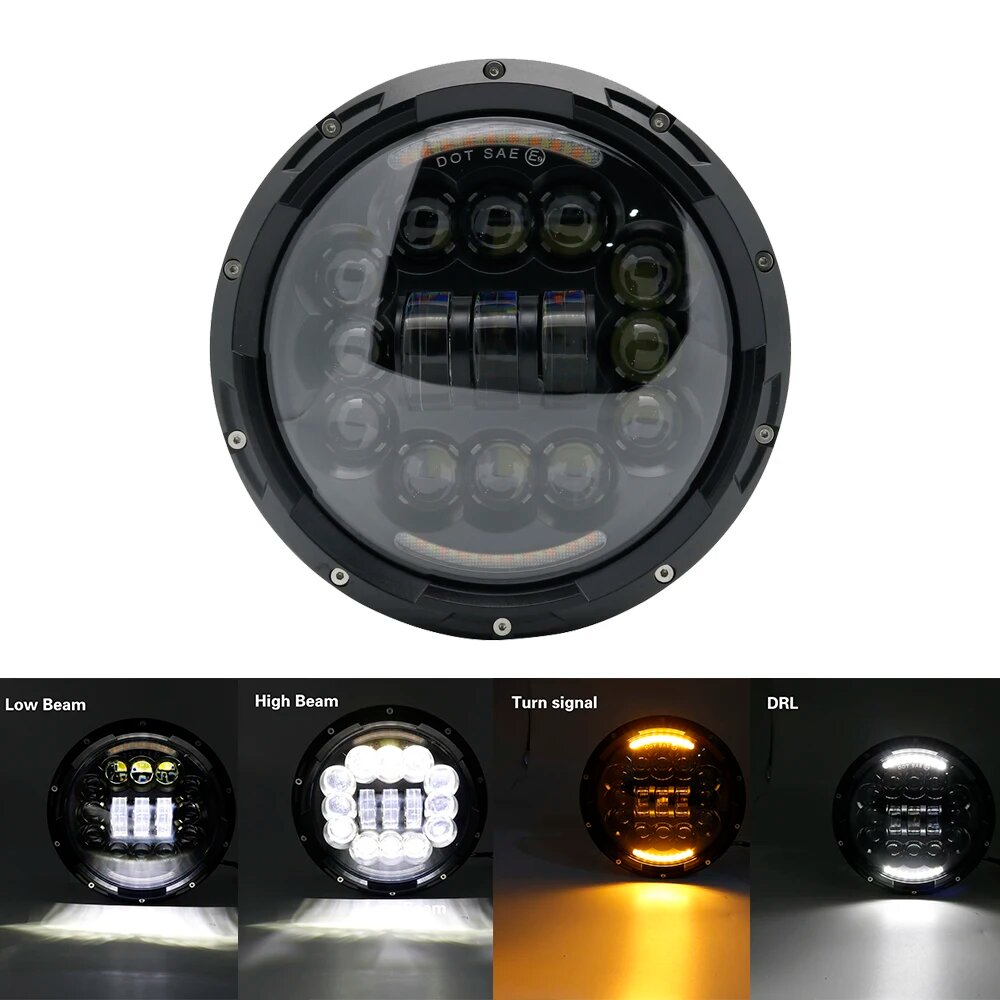 7" LED Фары на Мотоцикл, Черные, 90W