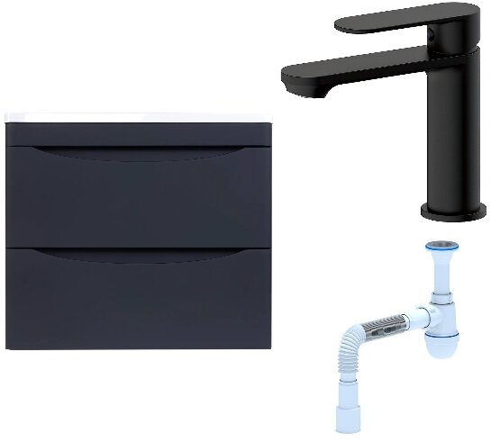 Комплект: Тумба с раковиной Style Line Бергамо Мини 60 Люкс Plus + Смеситель Haiba HB10590-7 + Сифон АниПласт 491873 + HB10590-7 + C2015xrv