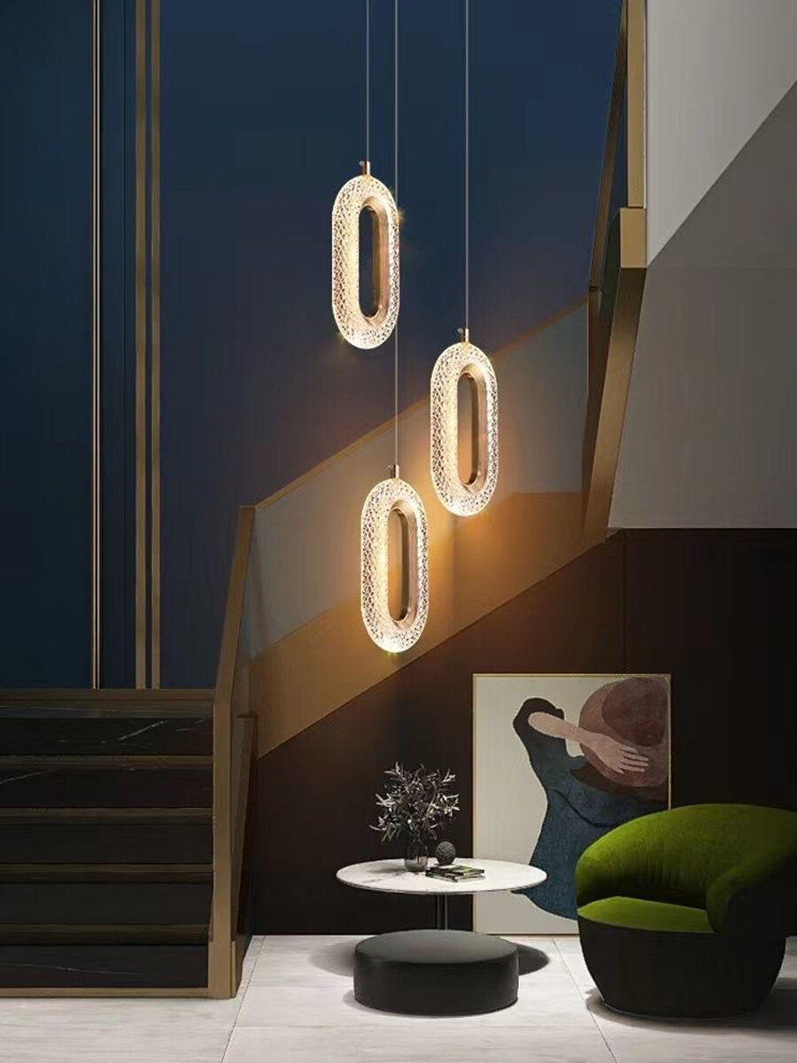 Длинная люстра, подвесные светильники для лестницы, кухонные светильники, 3 головка, LED, 18 Вт, 20 см