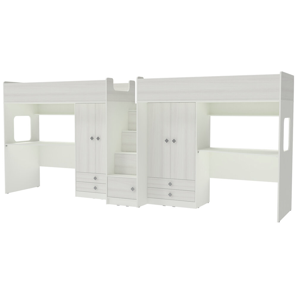 Двухъярусная кровать Л-AA606-606 75x175 Белый Белое Дерево