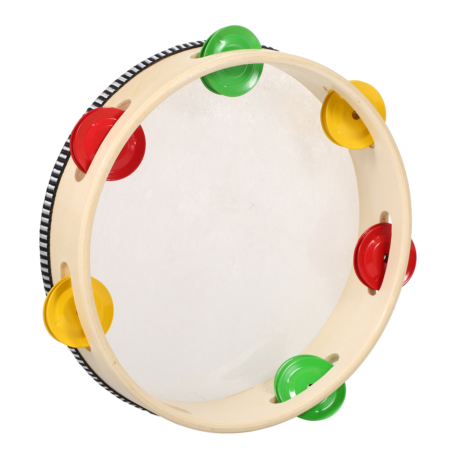 8-дюймовый деревянный тамбурин, ручной колокольчик, барабан с одним рядом металлических тарелок, 6 колокольчиков, музыкальный ударный инструмент для детских игр и взрослых, подходит для церкви, караоке и вечеринок.