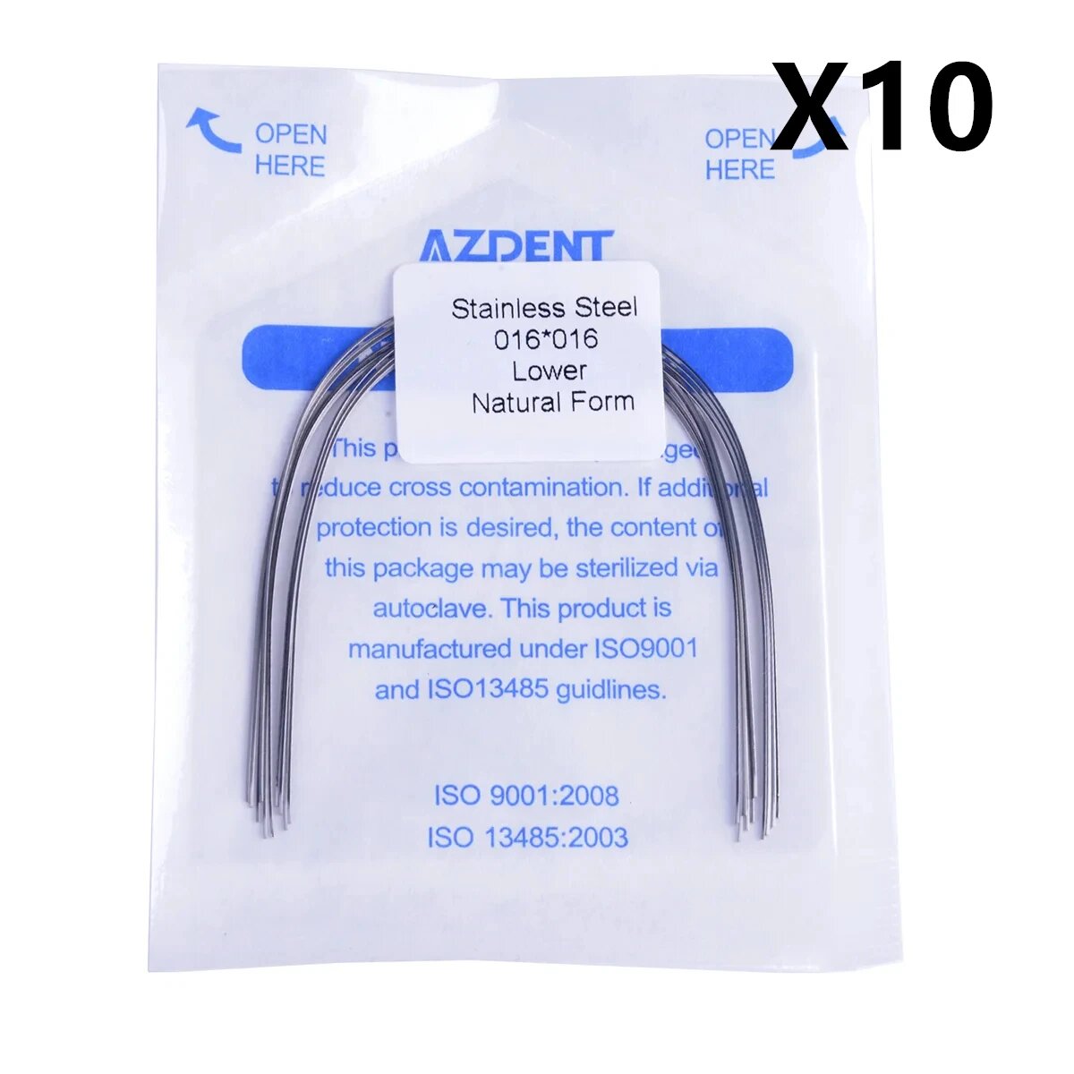 10 упаковок ортодонтических проволок AZDENT 16x16 Lower