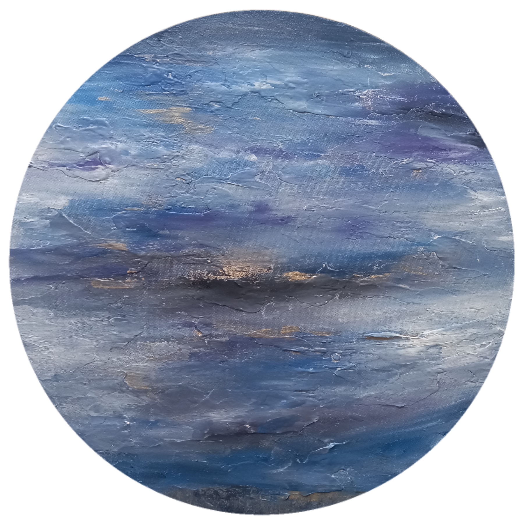 Круглая картина абстракция маслом. Синяя текстурная картина ручной работы.