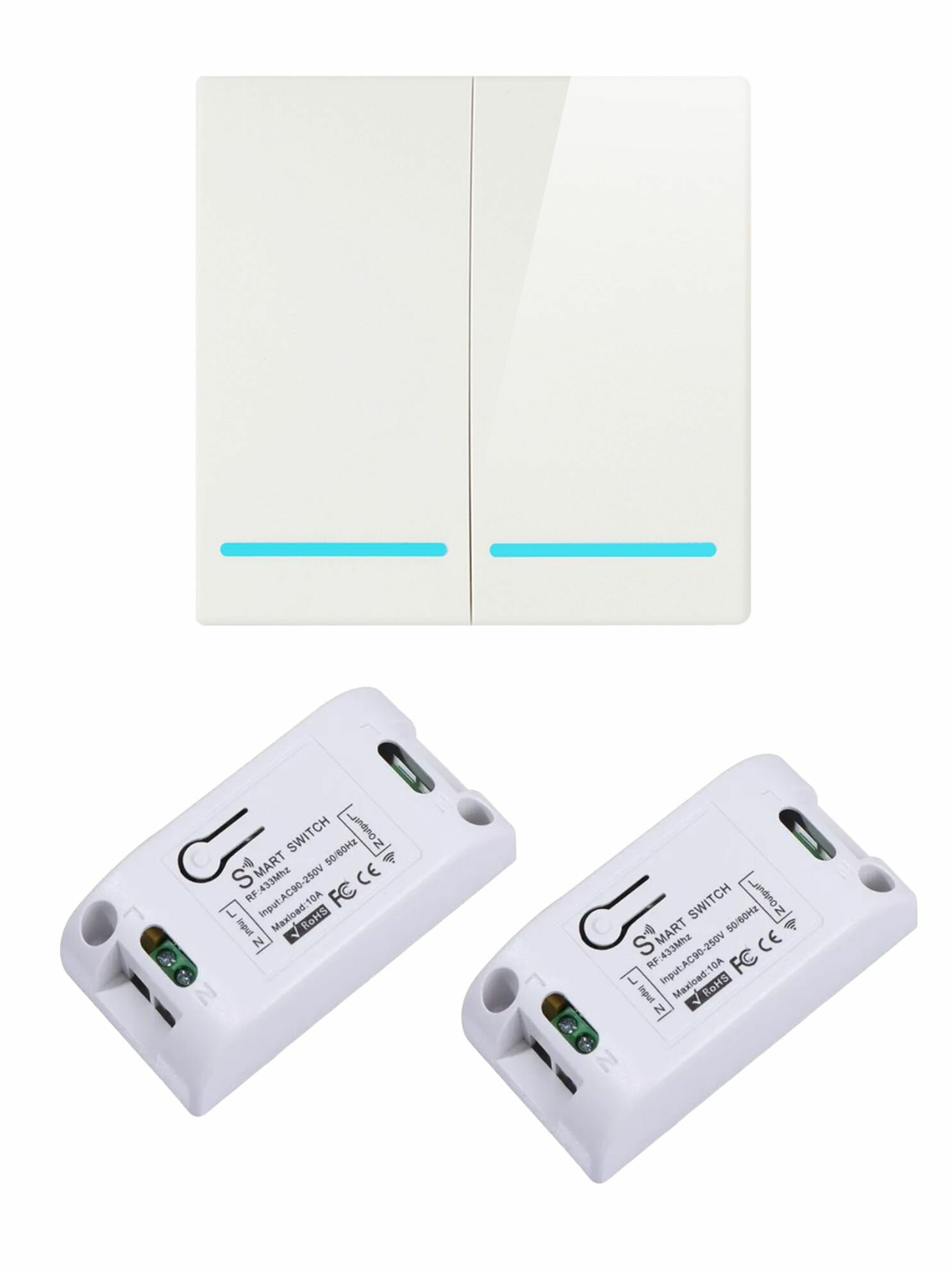 Комплект для умного дома, умное реле 10А RF433 МГц, AC 85-240В+ беспроводной выключатель света, белый (СФ)