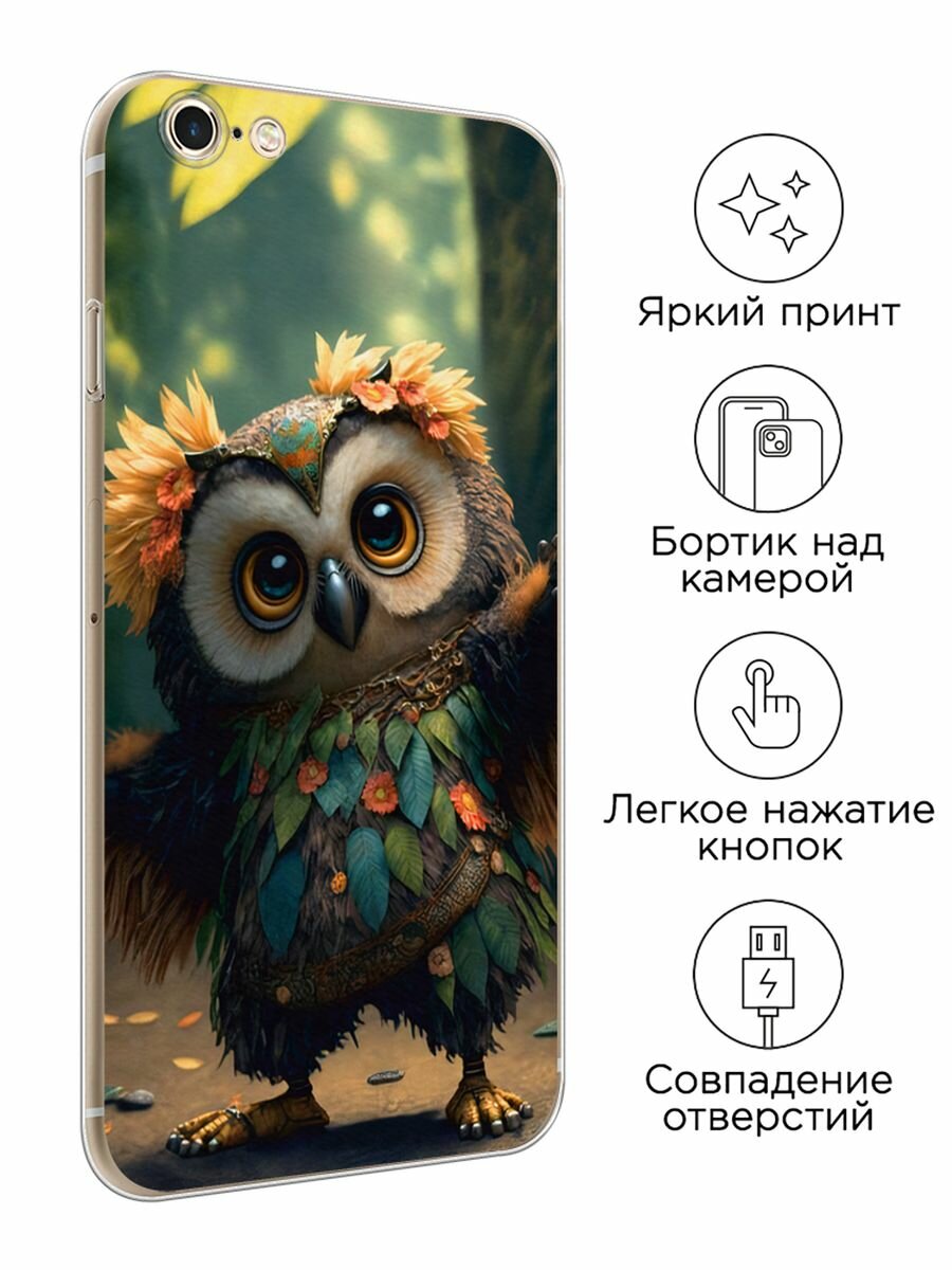 Чехол на Apple iPhone 6 Plus/6S Plus / Айфон 6 Плюс/Айфон 6С Плюс с принтом "Тропическая сова" — фото 1