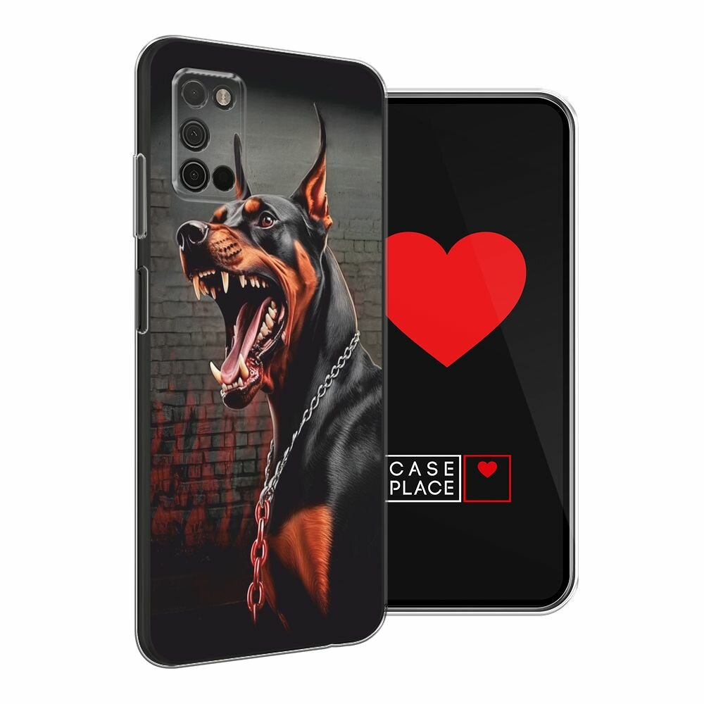Чехол на Samsung Galaxy A03S / Самсунг Галакси A03S с принтом "Доберман с цепью" — фото 1