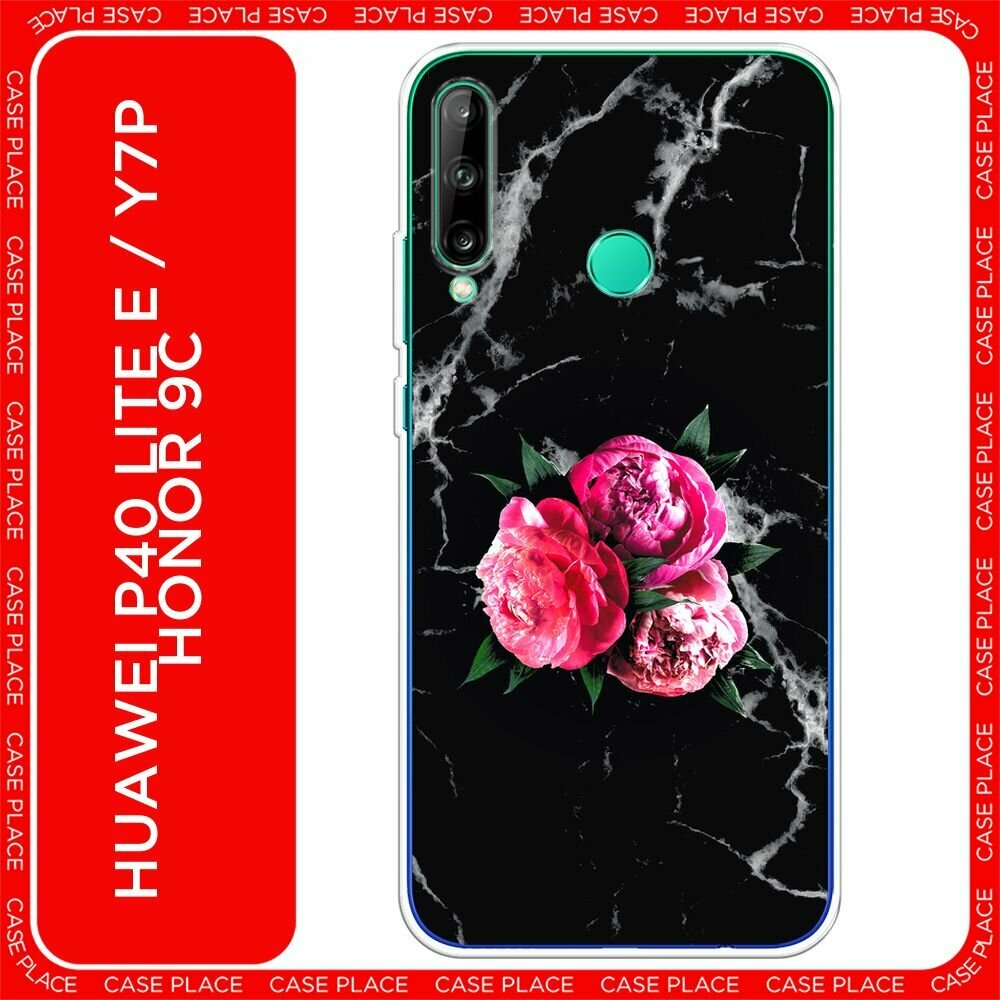Чехол на Huawei P40 Lite E/Y7p/Honor 9C / Хуавей P40 Lite E/Y7p/Хонор 9C с принтом "Букет на черном мраморе"
