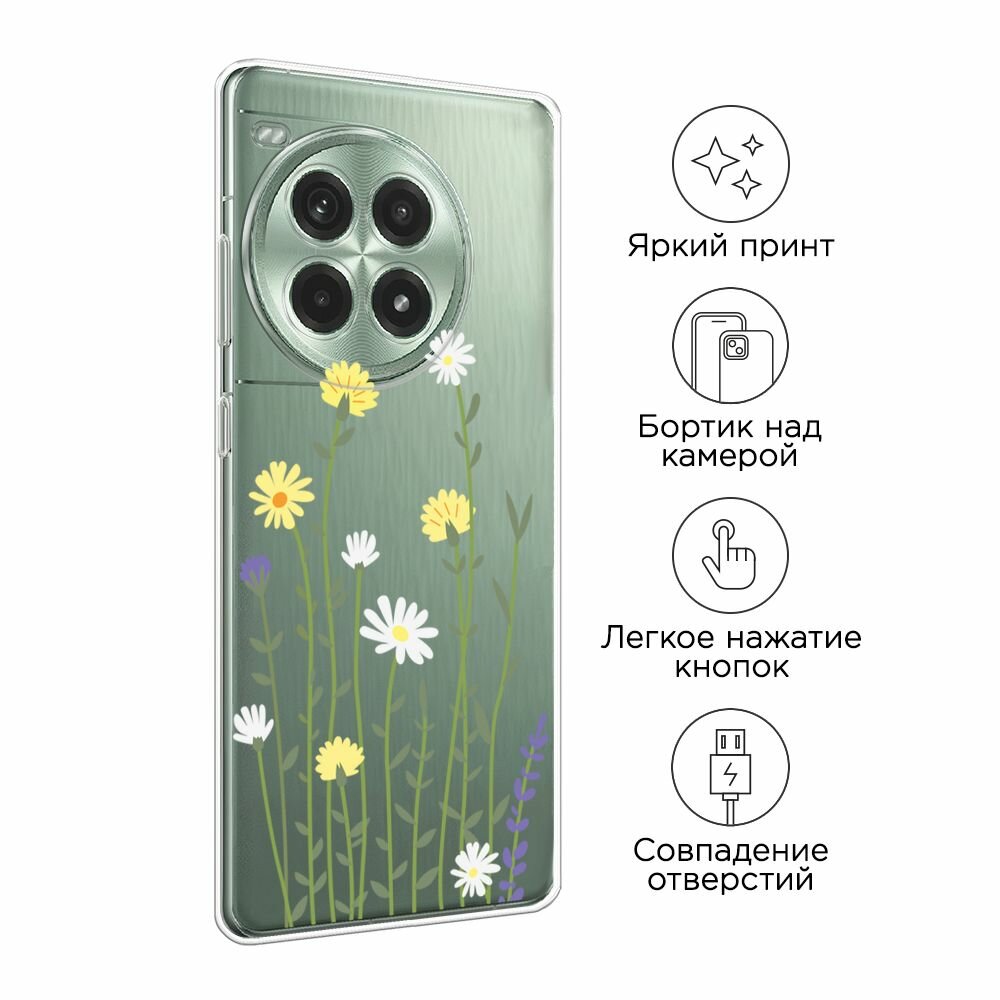 Чехол на OnePlus Ace 3 Pro / Ван Плас Эйс 3 Про с принтом "Пучок полевых цветов", прозрачный — фото 1